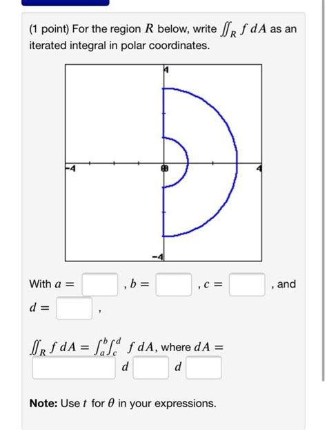 solved 1 point for the region r below write ∬rfda as an