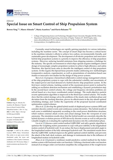 Pdf Special Issue On Smart Control Of Ship Propulsion System
