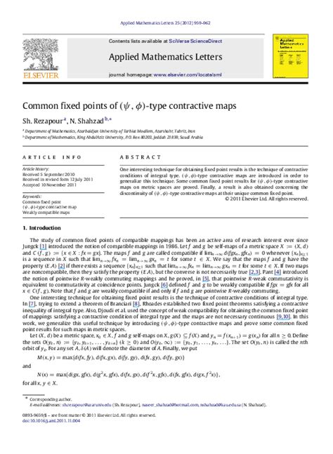 Pdf Common Fixed Points Of Type Contractive Maps Naseer Shahzad