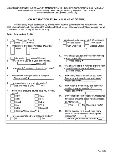 Job Satisfaction Survey Misamis Occidental Information Managers And Libraries Association Inc