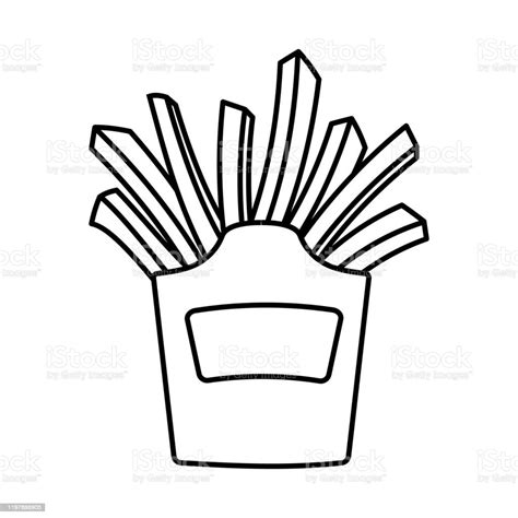 간단한 선형 아이콘 흑백입니다 패스트 푸드 골판지 컵에 조각으로 잘라 레스토랑에서 튀긴 감자 튀김 길거리 음식 벡터 일러스트레이션 0명에 대한 스톡 벡터 아트 및 기타