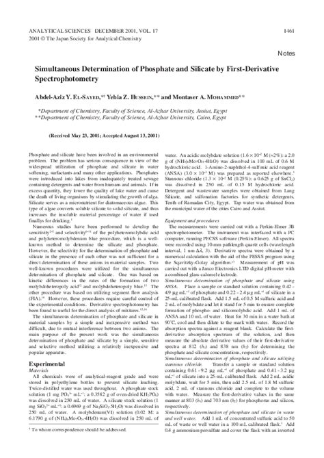 Pdf Simultaneous Determination Of Phosphate And Silicate By First Derivative Spectrophotometry