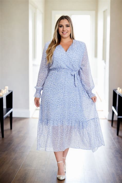 Melody Plus Size Pastel Floral Wrap Long Sleeve Midi Dress Hello Curve