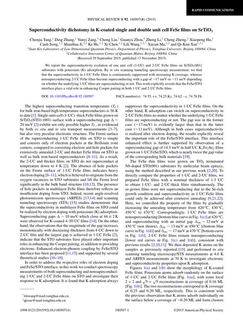 Pdf Superconductivity Dichotomy In K Coated Single And Double Unit Cell Fese Films On Srtio3