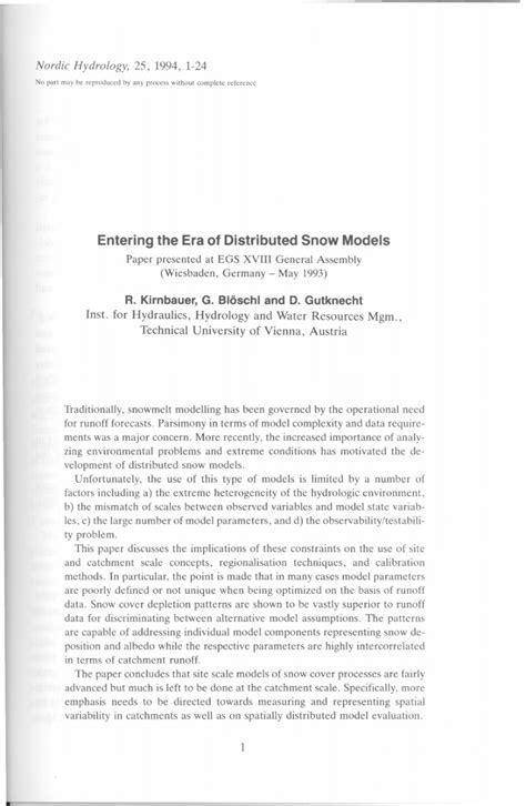 Pdf Entering The Era Of Distributed Snow Models
