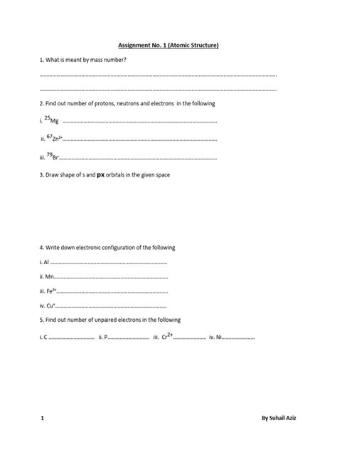 Assignment No 1 Atomic Structure Pdf Ionization Atoms