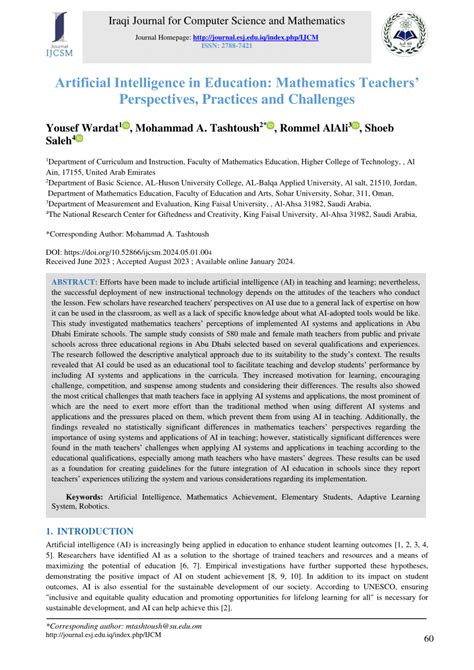 Pdf Artificial Intelligence In Education Mathematics Teachers Perspectives Practices And