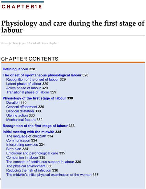 Physiology And Care During The First Stage Of Labour Docslib