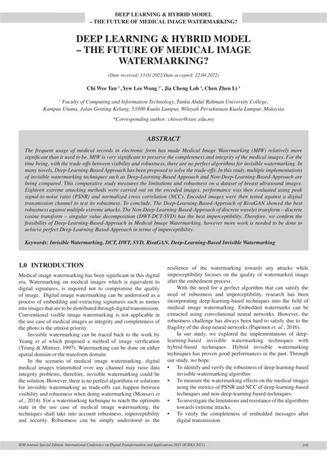 PDF DEEP LEARNING HYBRID MODEL THE FUTURE OF MEDICAL IMAGE WATERMARKING