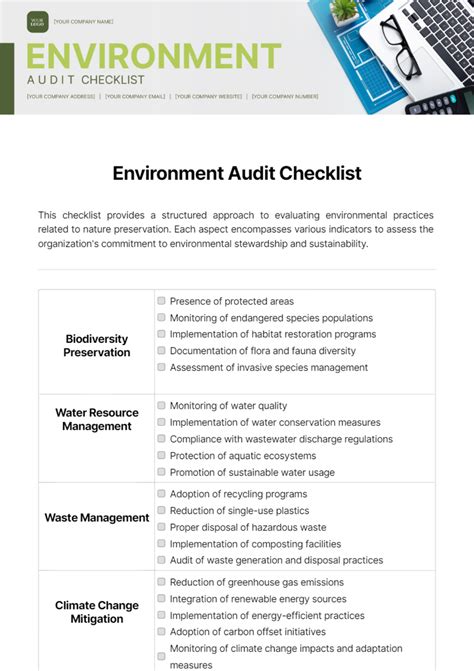 Free Environment Audit Checklist Template To Edit Online