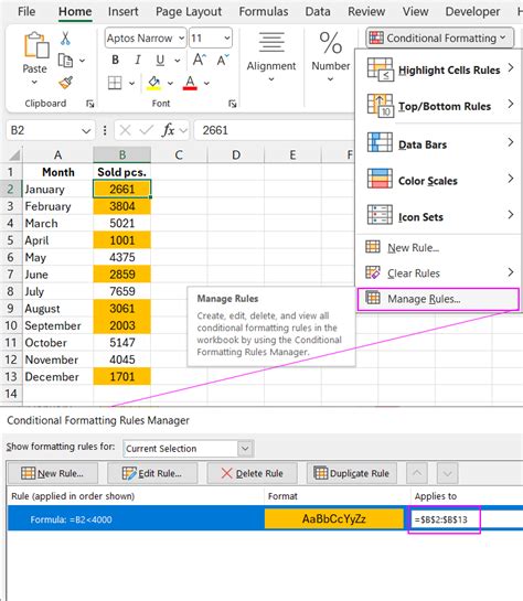 example of using a formula in excel conditional formatting
