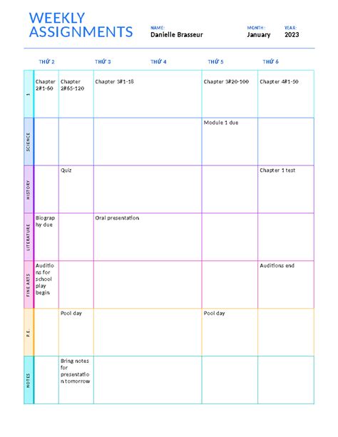 Weekly Assignments Vhj Weekly Assignments Name Month Year