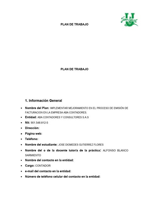Plan De Trabajo Practicas Profesionales Descargar Gratis Pdf Business Industrias De Servicio