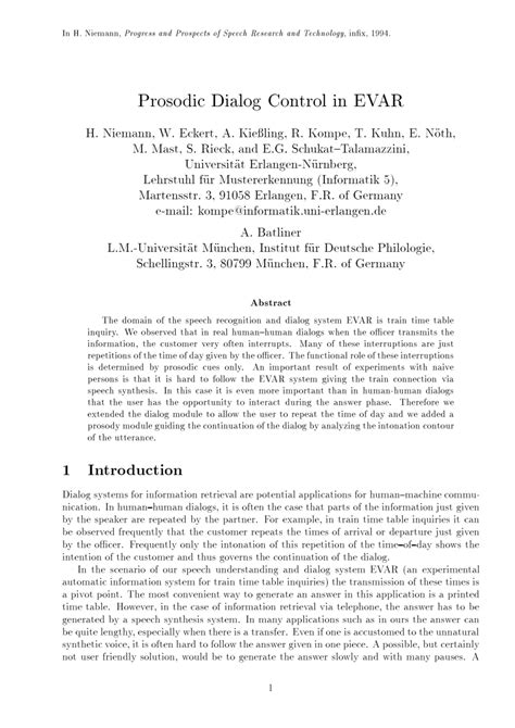 Pdf Prosodic Dialog Control In Evar