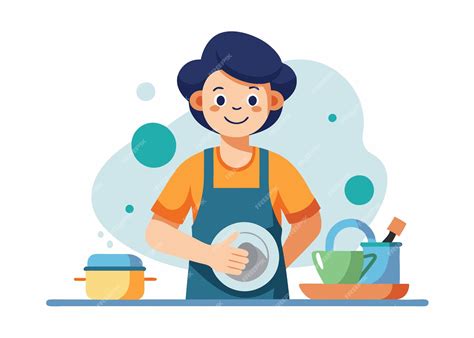 Personas Lavando Platos Ilustración Vectorial Vector Premium Generado