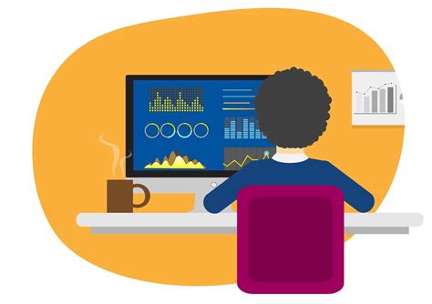 A Data Analyst Sits At Work In Front Of A Computer Device Showing Statistics And Graphs In Front