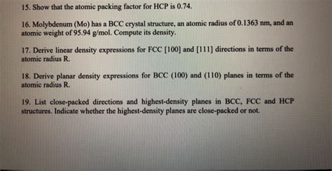 Solved 15 Show That The Atomic Packing Factor For Hcp Is