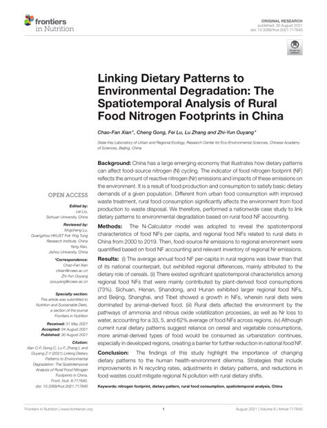 Pdf Linking Dietary Patterns To Environmental Degradation The Spatiotemporal Analysis Of
