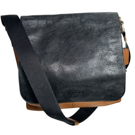 Coach Uni Sex Black Brown Leather Flap Closure Messenger Crossbody Bag