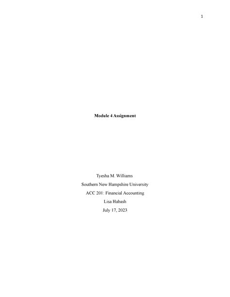 Acc 201 Module 4 1 Assignment Module 4 Assignment Tyesha M Williams