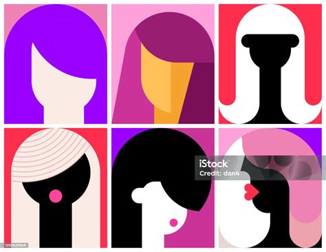 Enam Potret Vektor Wanita Ilustrasi Stok Unduh Gambar Sekarang