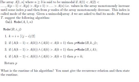 Solved The Array A 1n Where N 3 Is Said To Be Unimodal