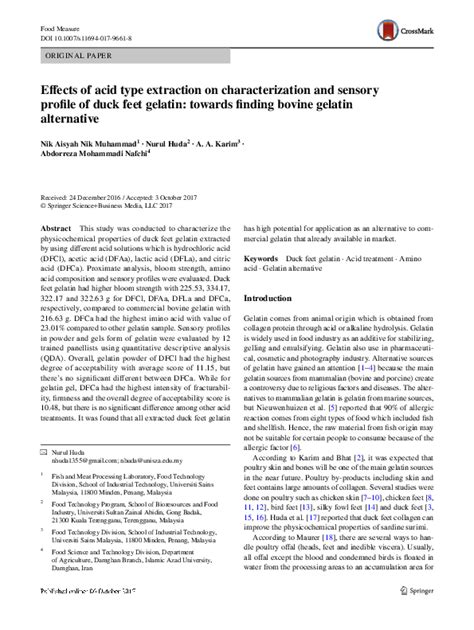 Pdf Effects Of Acid Type Extraction On Characterization And Sensory