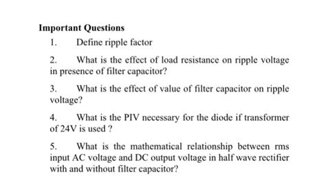 Solved Important Questions Define Ripple Factor 2 What Is