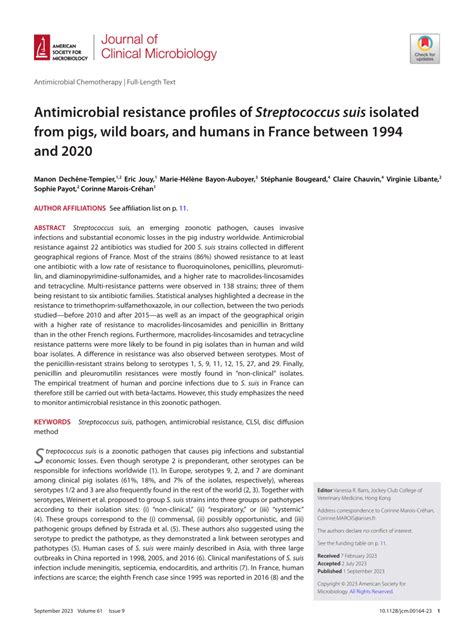 Antimicrobial Resistance Profiles Of Streptococcus Suis Isolated From