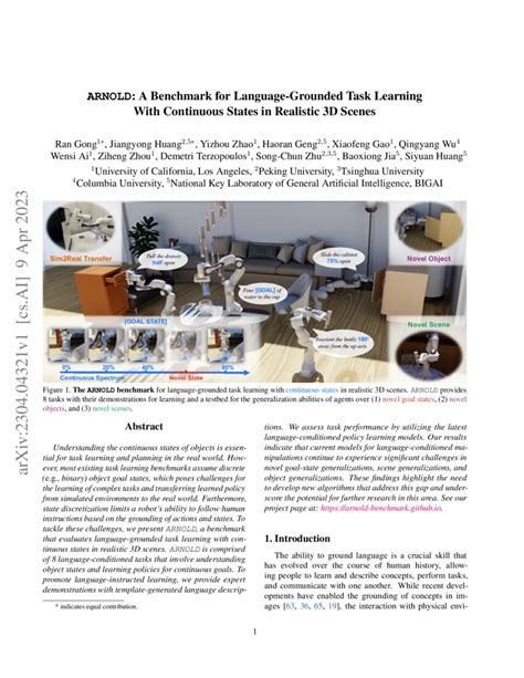 Arnold A Benchmark For Language Grounded Task Learning With Continuous States In Realistic 3d