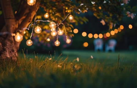 Premium Photo Outdoor Led String Lights Hanging Over The Green Grass