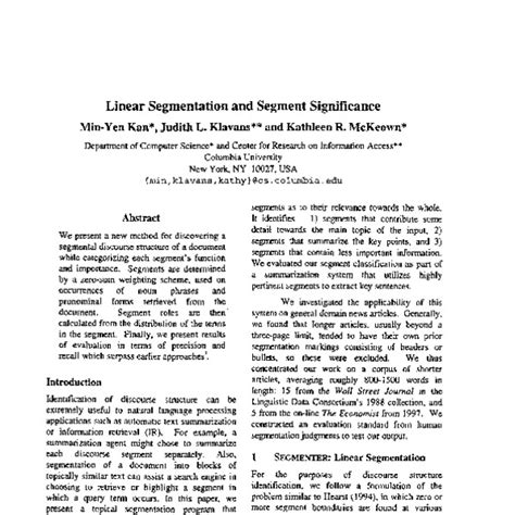 Linear Segmentation And Segment Significance Acl Anthology
