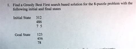 Solved 1find A Greedy Best First Search Based Solution For The 8 Puzzle Problem With The