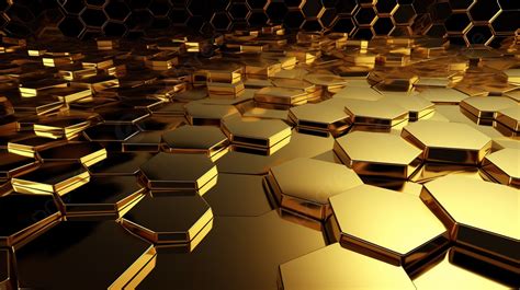 Abstract Background With Golden Hexagonal 3d Render 3d Hexagon 3d