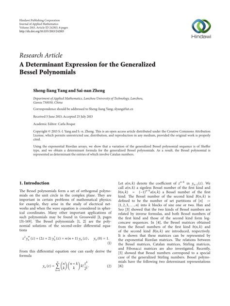 Pdf A Determinant Expression For The Generalized Bessel Polynomials