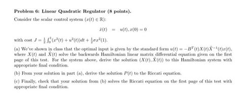 Solved Problem 6 Linear Quadratic Regulator 8 Points