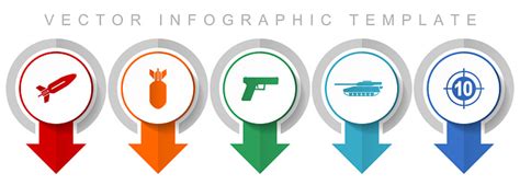 전쟁 아이콘 세트 웹 디자인 및 모바일 응용 프로그램에 대한 미사일 폭탄 총 탱크 및 대상과 같은 기타 포인터 아이콘 현대적인 디자인 인포 그래픽 벡터 템플릿 0명에 대한