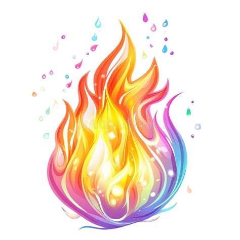 Rainbow Fire Flames Magical Sparkles Vibrant Colors Fantasy Art Stock