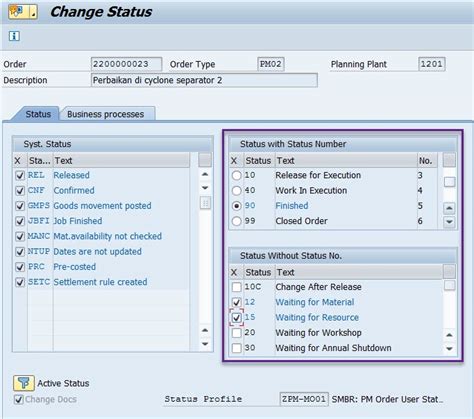 Sap System Status Vs User Status Sinau Sap Pm Module