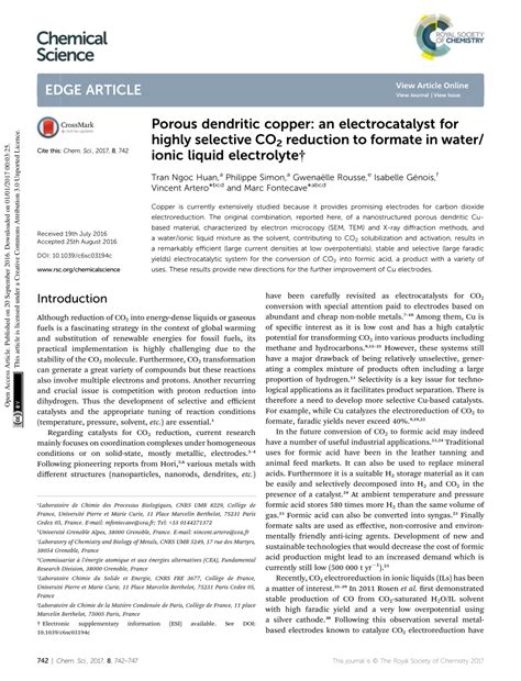 Pdf Porous Dendritic Copper An Electrocatalyst For Highly Selective