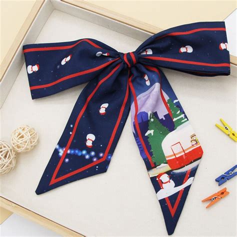 Badu Bg Коледна модна лента с щампа с лък Дамска прическа за коса Скрънчи Поставка за опашка