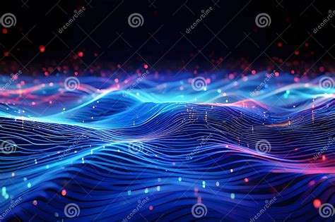 Abstract Digital Waveforms With Glowng Particles And Dynamic Lines Data Flow Technology Stock