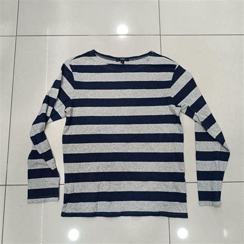 탑텐 95 회색 네이비 스트라이프 줄무늬 긴팔티셔츠 세컨웨어헬로마켓