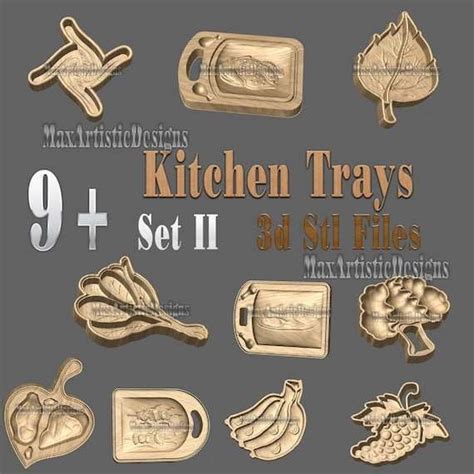10 3d Printable Serving Trays Set Ii Stl Models For Cnc Routers And 3d Printers Download Max