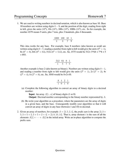 Homework Sheet 7 Question Set Programming Concepts Homework 7 We Are Used To Writing Numbers