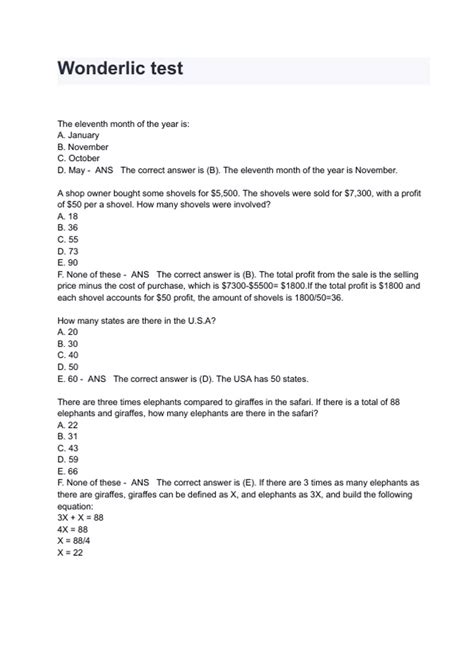 Wonderlic Test Questions And Answers Wonderlic Sle Stuvia Us