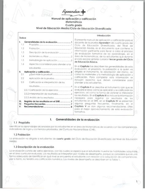 Manual De Aplicación Y Calificación Matemáticas 4to Bach Pdf