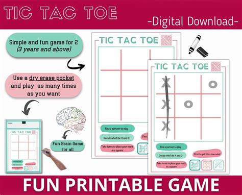 Printable Tic Tac Toe Game Entertainment Activity Sheet Instant Digital Download Noughts