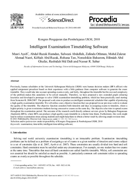 Pdf Intelligent Examination Timetabling Software Masri Ayob