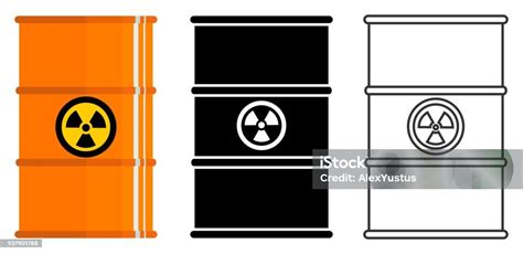 산업 개념입니다 평면 스타일에서 흰색 배경에 고립 된 가연성 및 독성 물질에 방사성 독성 유해 위험에 대 한 집합이 다른 배럴 블랙 컬러 실루엣 및 윤곽선 벡터